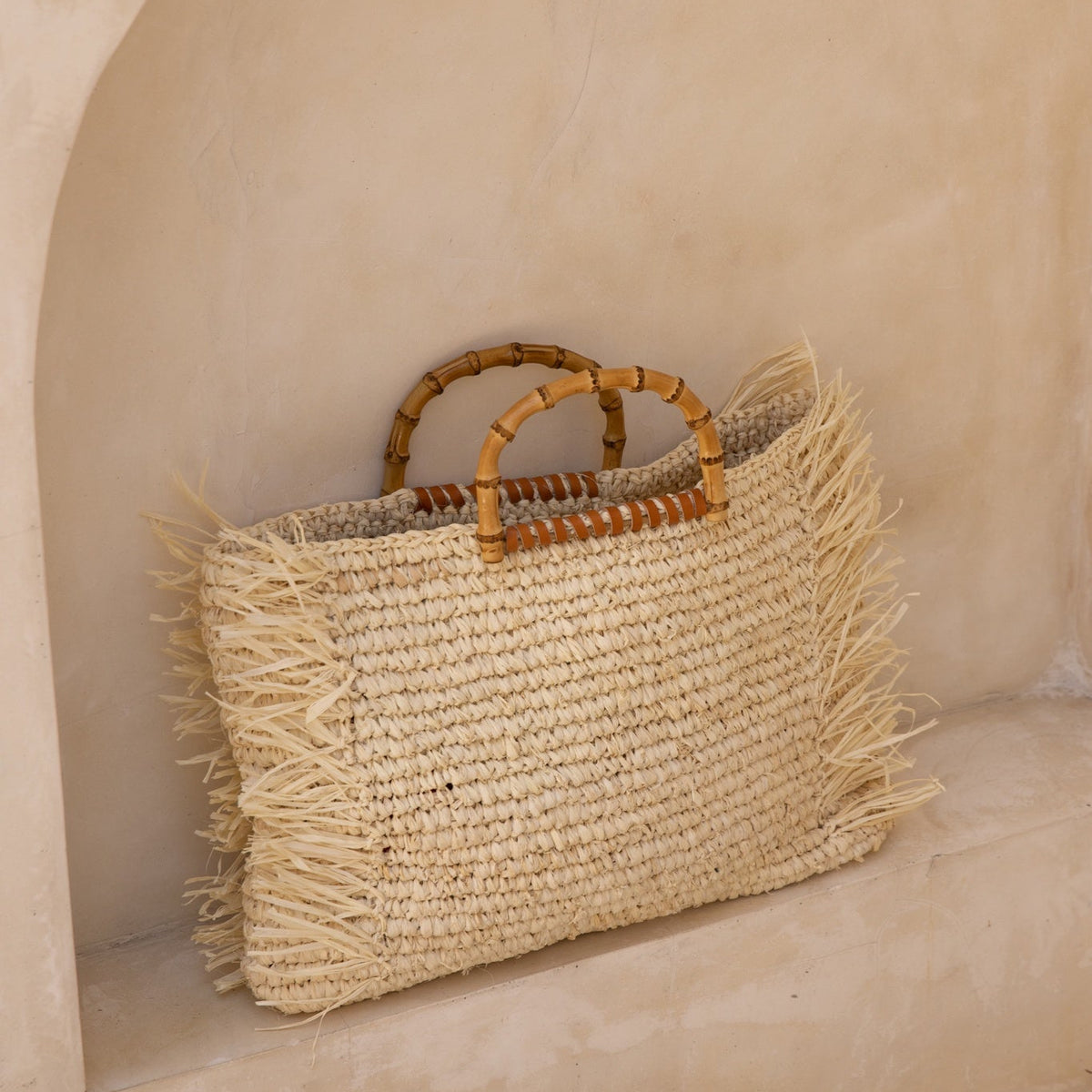 Large Maris Fringed Basket Tote - Endless Waves